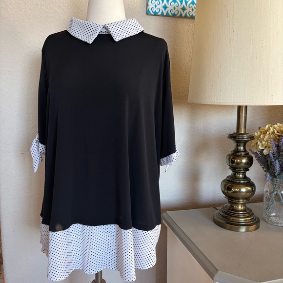 Misia | Tops | Misia Curvy Lightweight Blouse Black Polka Dot Womens 3x ...